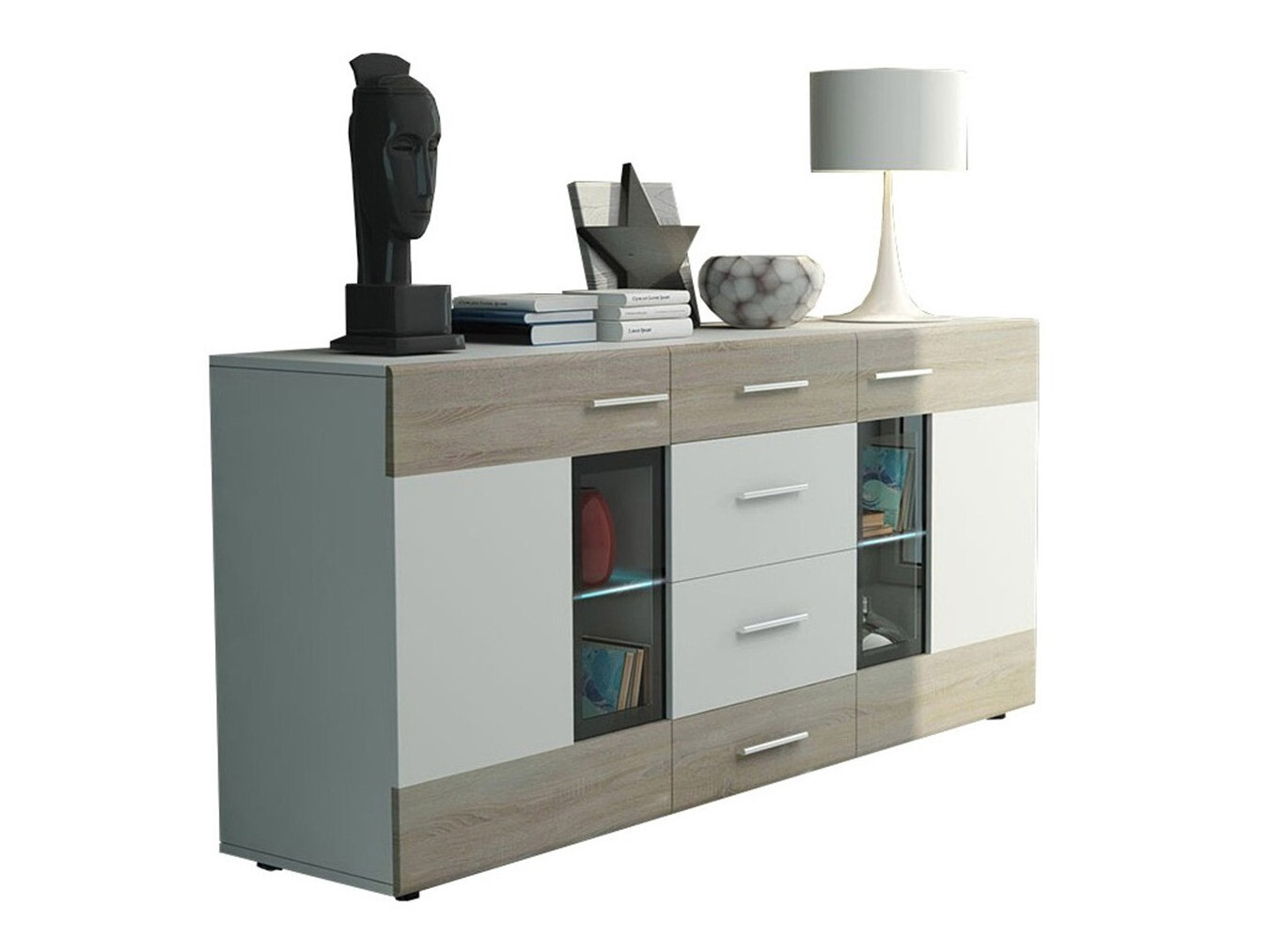 Vitrina Tucson 102 (Belo + Sonoma hrast) - Nameštaj za dnevnu sobu | Namestaj1.rs