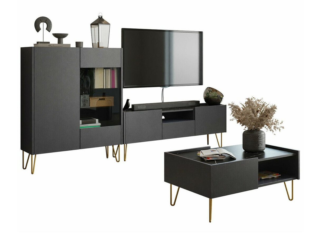 Set za dnevnu sobu Levdale 106 (Graphite + Crni mermer) - Nameštaj za ...