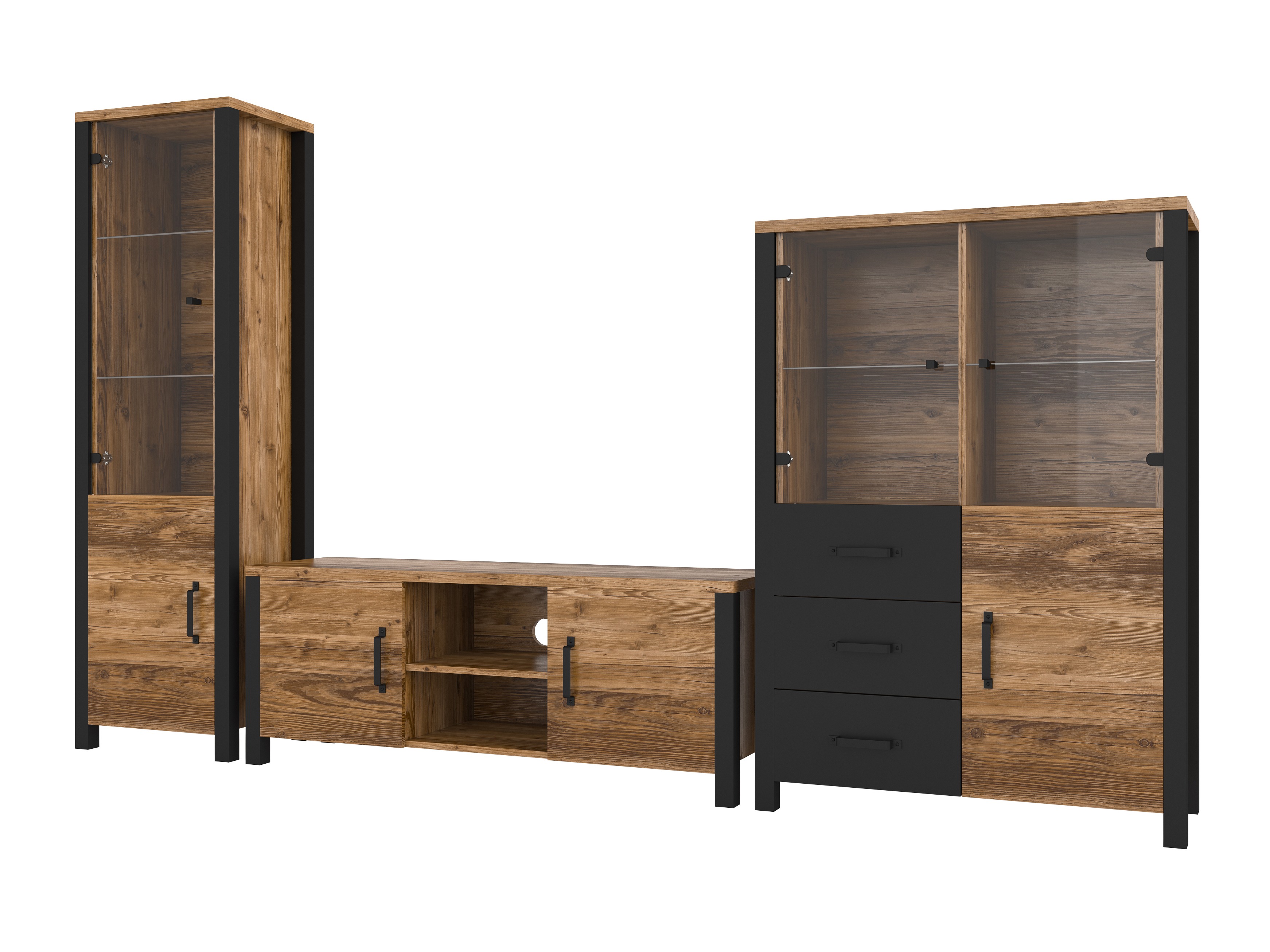 Set za dnevnu sobu Tornua 113 (Tamna smrča + Mat crna) - Nameštaj za dnevnu sobu | Namestaj1.rs